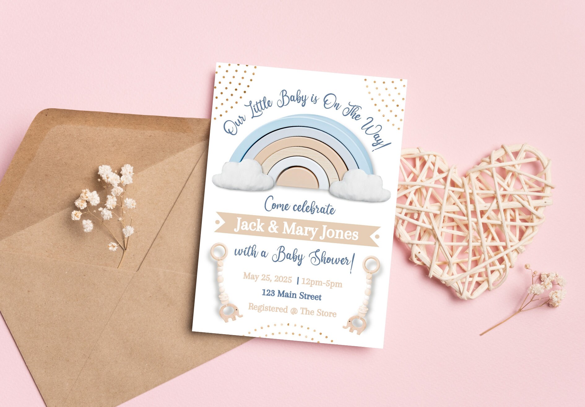 EDITABLE Rainbow Baby Shower Invitation, Baby Shower Invite Template ...