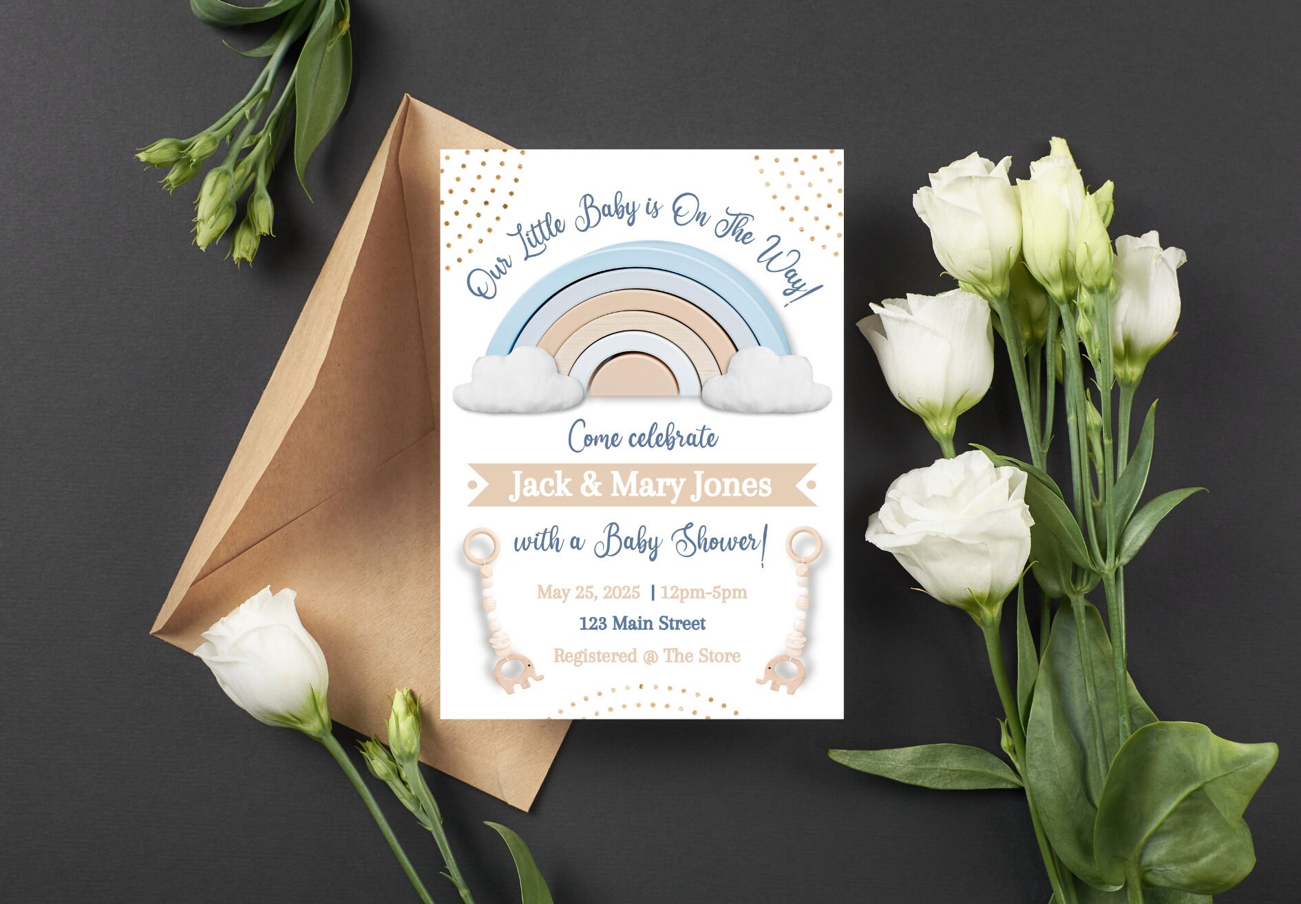 EDITABLE Rainbow Baby Shower Invitation, Baby Shower Invite Template ...
