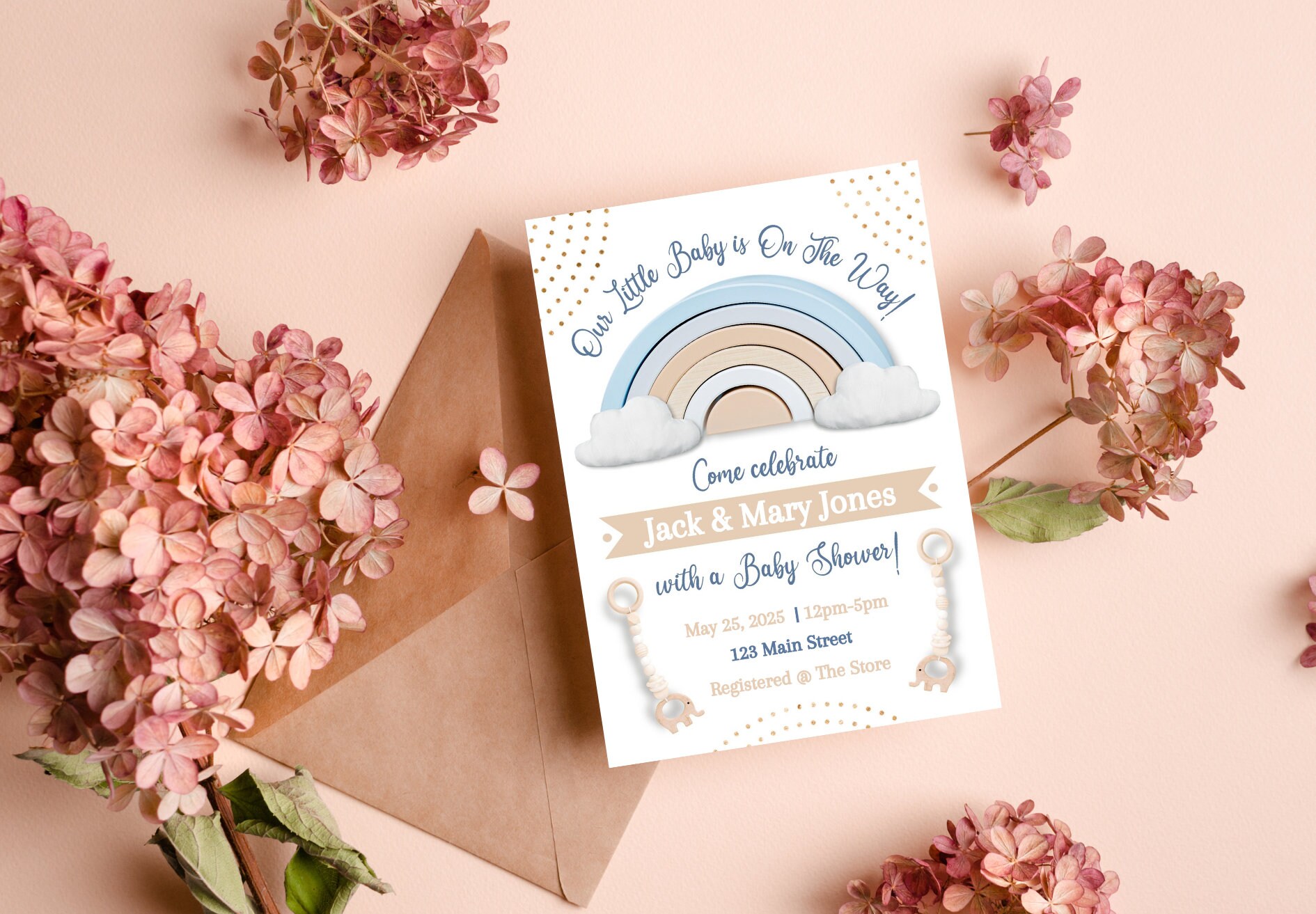 EDITABLE Rainbow Baby Shower Invitation, Baby Shower Invite Template ...