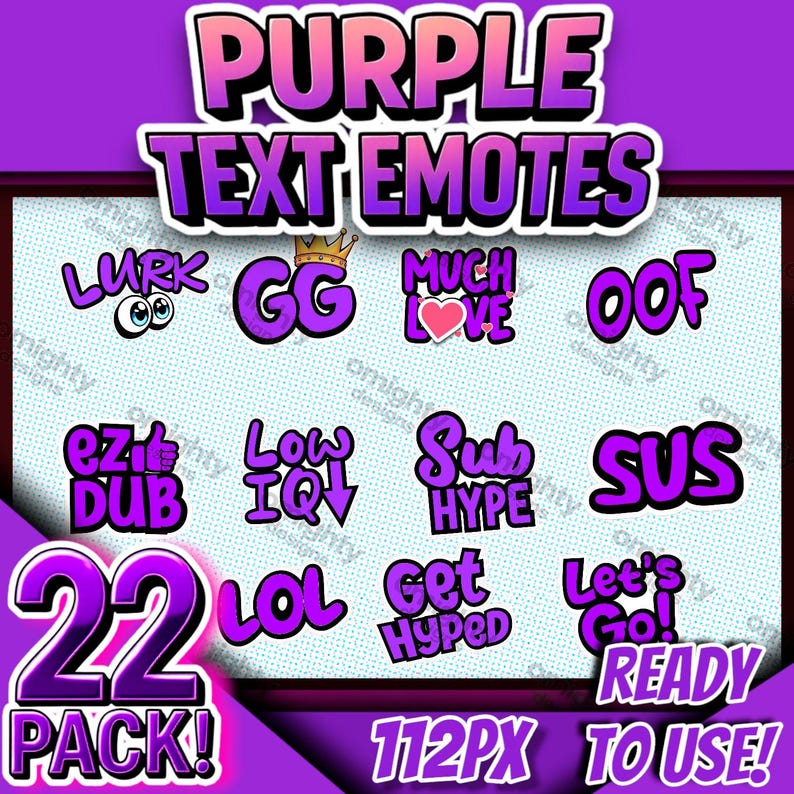 22 PURPLE Text Emotes: Twitch, Youtube, Discord (112px) (digital ...