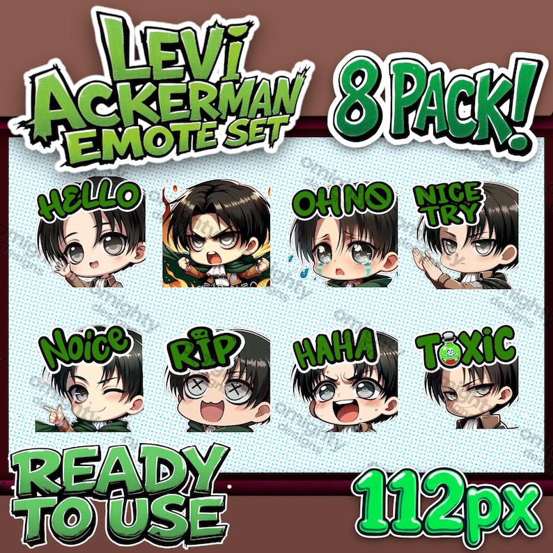 Levi Ackerman Attack on Titan Emote Set of 8!, Custom Set, Twitch ...