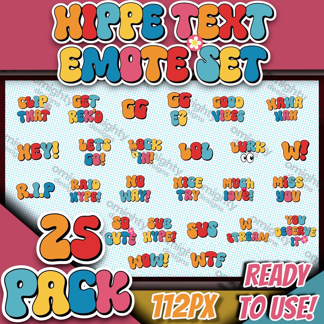 25 PACK Hippie Text Emotes, Twitch Emotes, Text, Cute, Sub Emotes ...