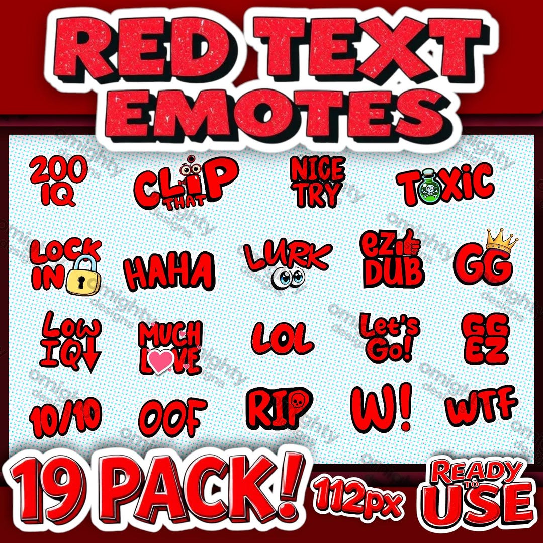 19 Red Text Emotes: Twitch, Youtube, Discord (112px) (digital Download ...