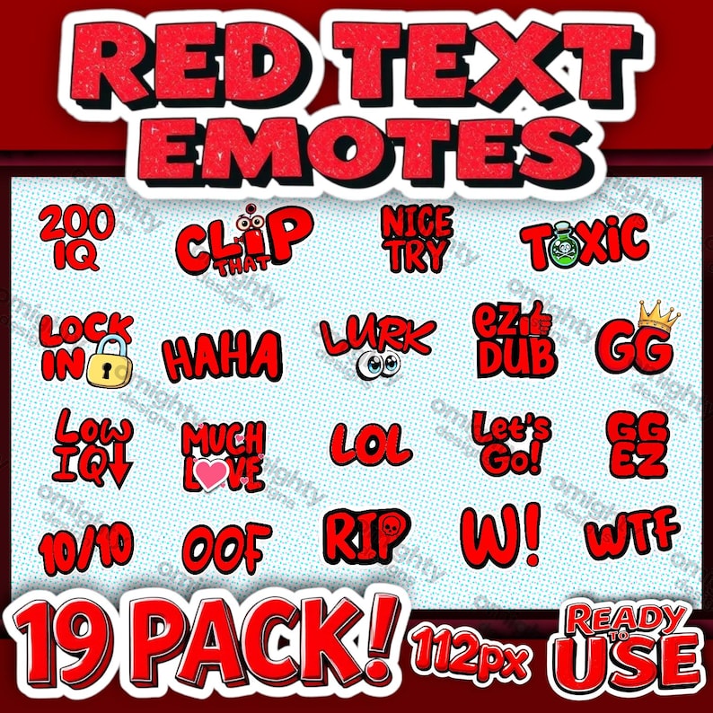 19 Red Text Emotes: Twitch, Youtube, Discord (112px) (digital Download ...