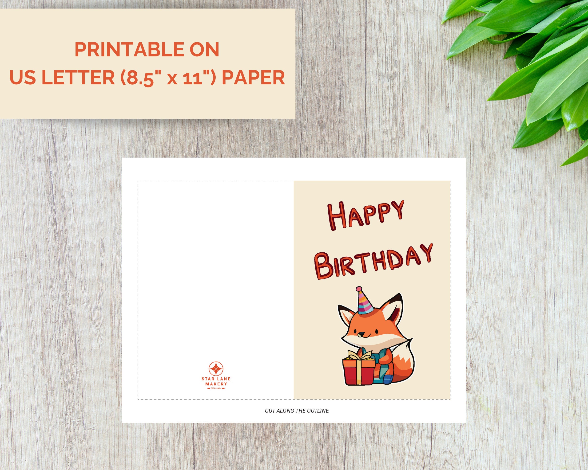 Fox Happy Birthday Card Printable 5"x7" - Etsy