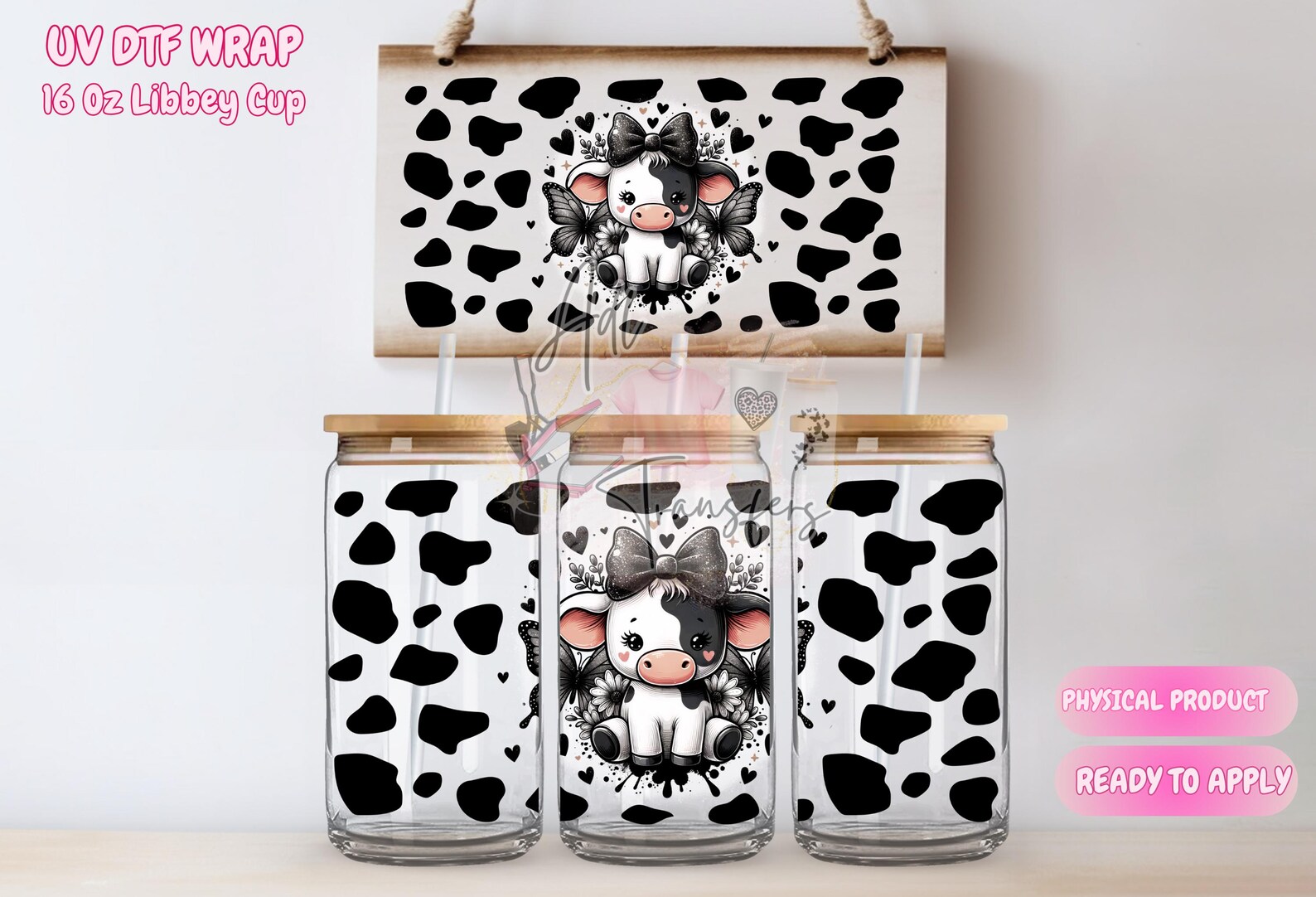 Uvdtf Cup Wrap Cow Print | Uvdtf Black Cute Cow | Coquette Cow Cup ...