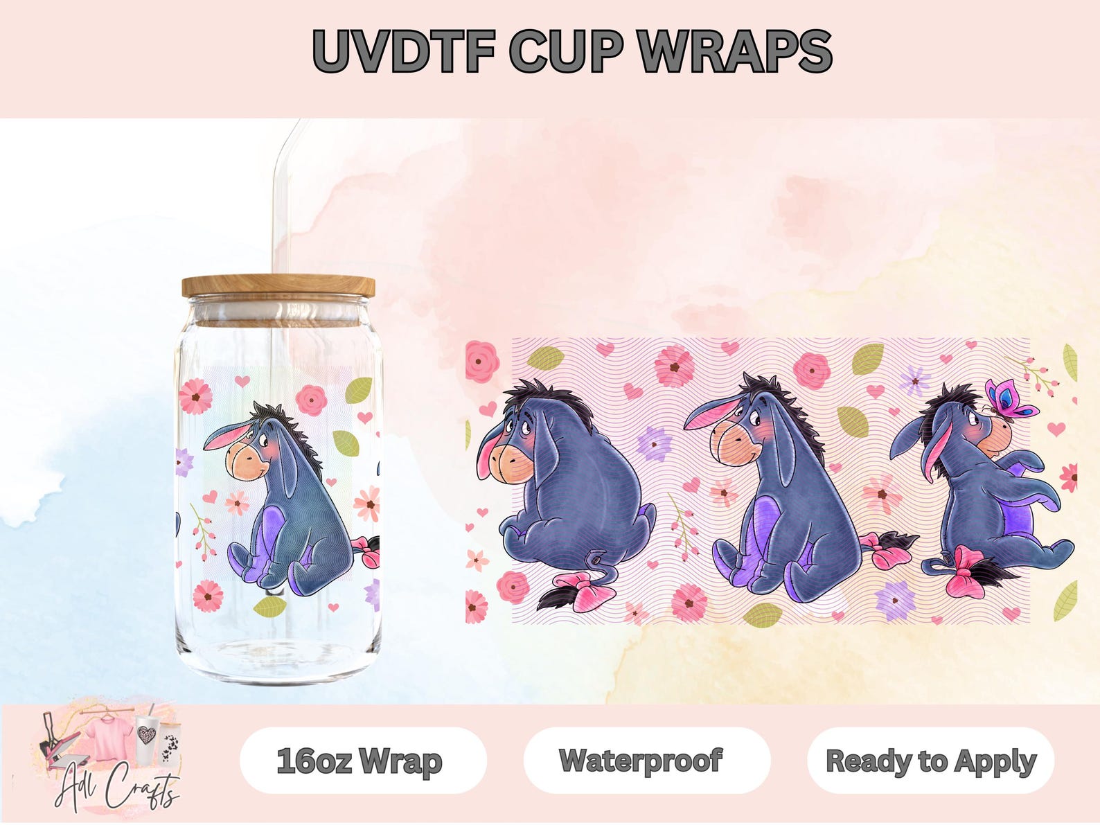 Uvdtf Cup Wrap Eeye| Uvdtf Bear Friends Wrap | Cute Floral Friends Cup ...