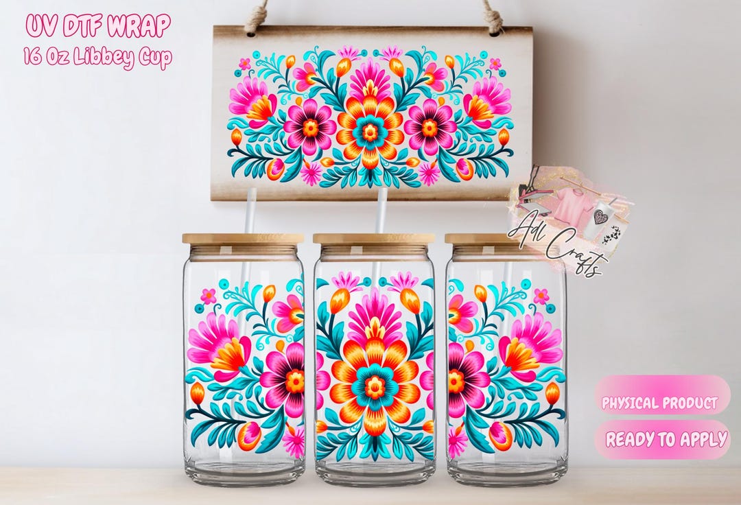 Uvdtf Cup Wrap Flower Print Uvdtf Mexico Flores Mexican Flowers Print ...