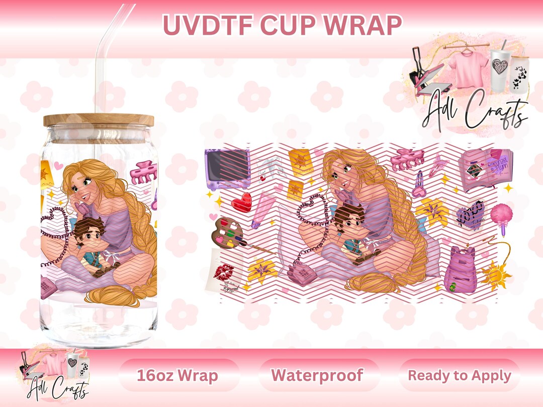Uvdtf Cup Wraps Princess | Long Hair Princess Decal | Kids Cup Wraps - Etsy