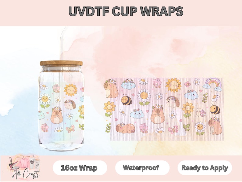 Uvdtf Cup Wrap Cute | Uvdtf Capybara Wrap | Pastel Cup Wraps - Etsy