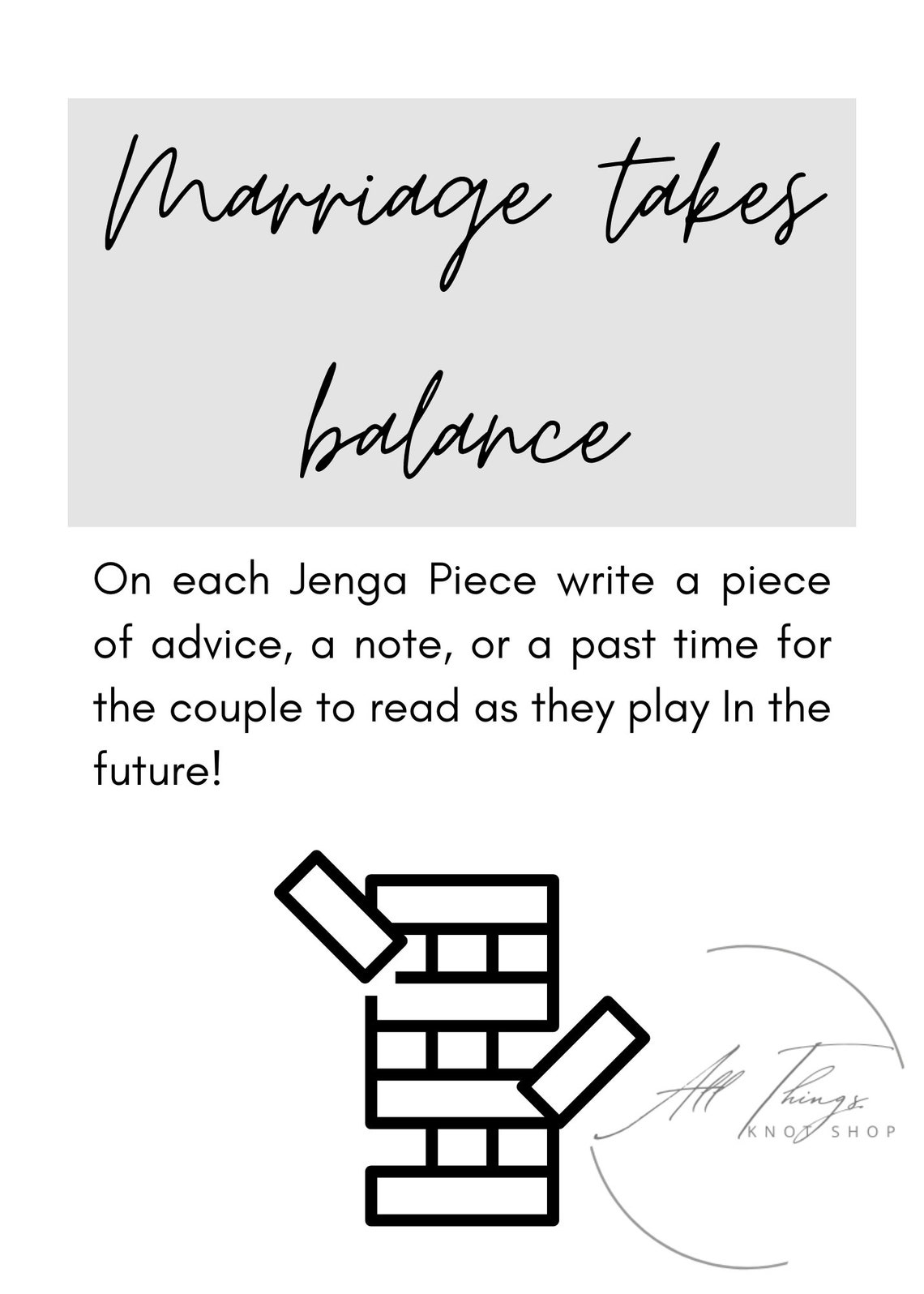 Marriage Takes Balance Jenga Bridal Shower Game, Wedding Game ...