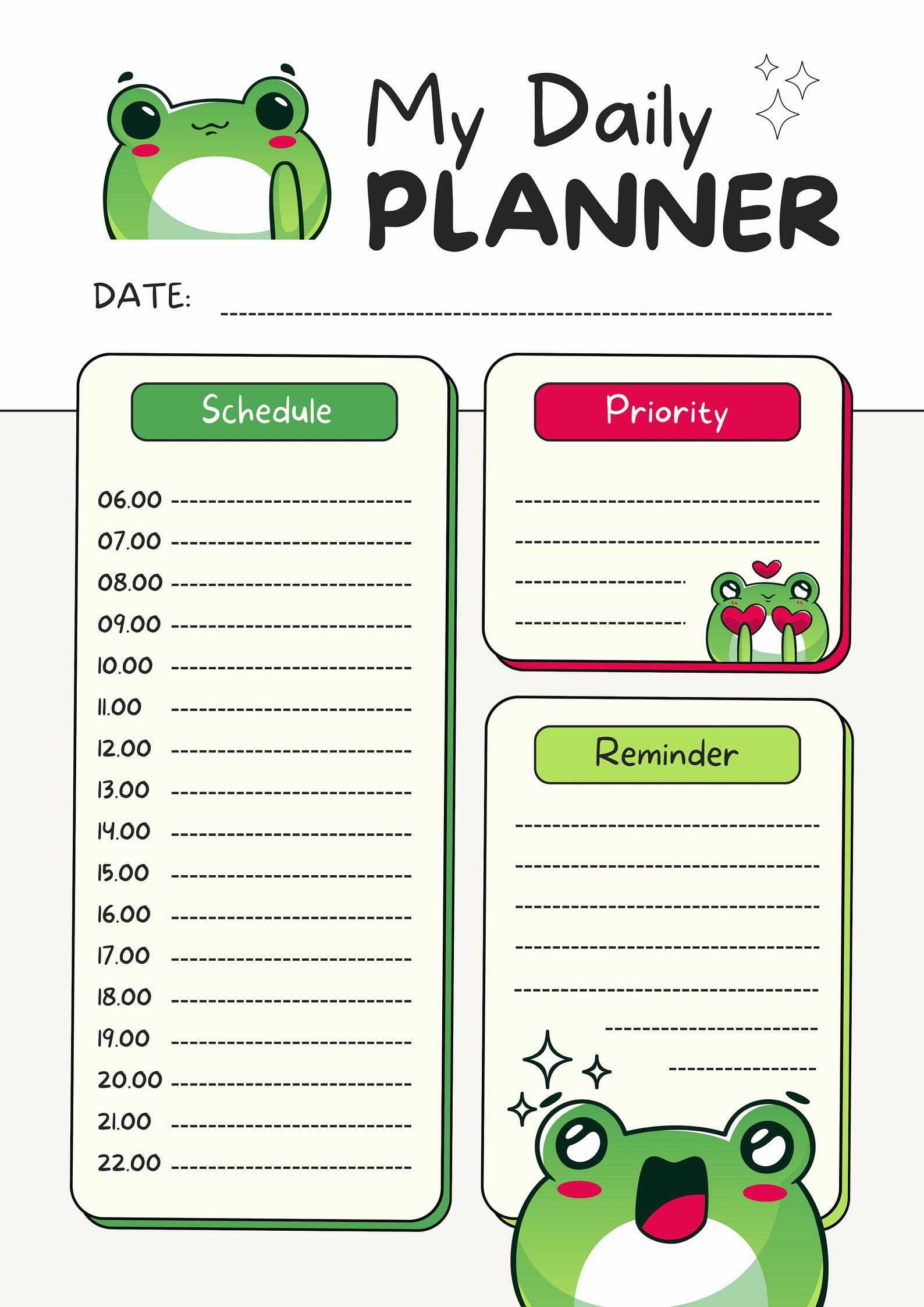 Green Cute Illustrative Daily Planner for Kids Fun and Engaging Digital ...
