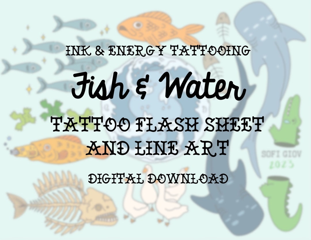 Printable Tattoo Flash - Fish and Water - Etsy