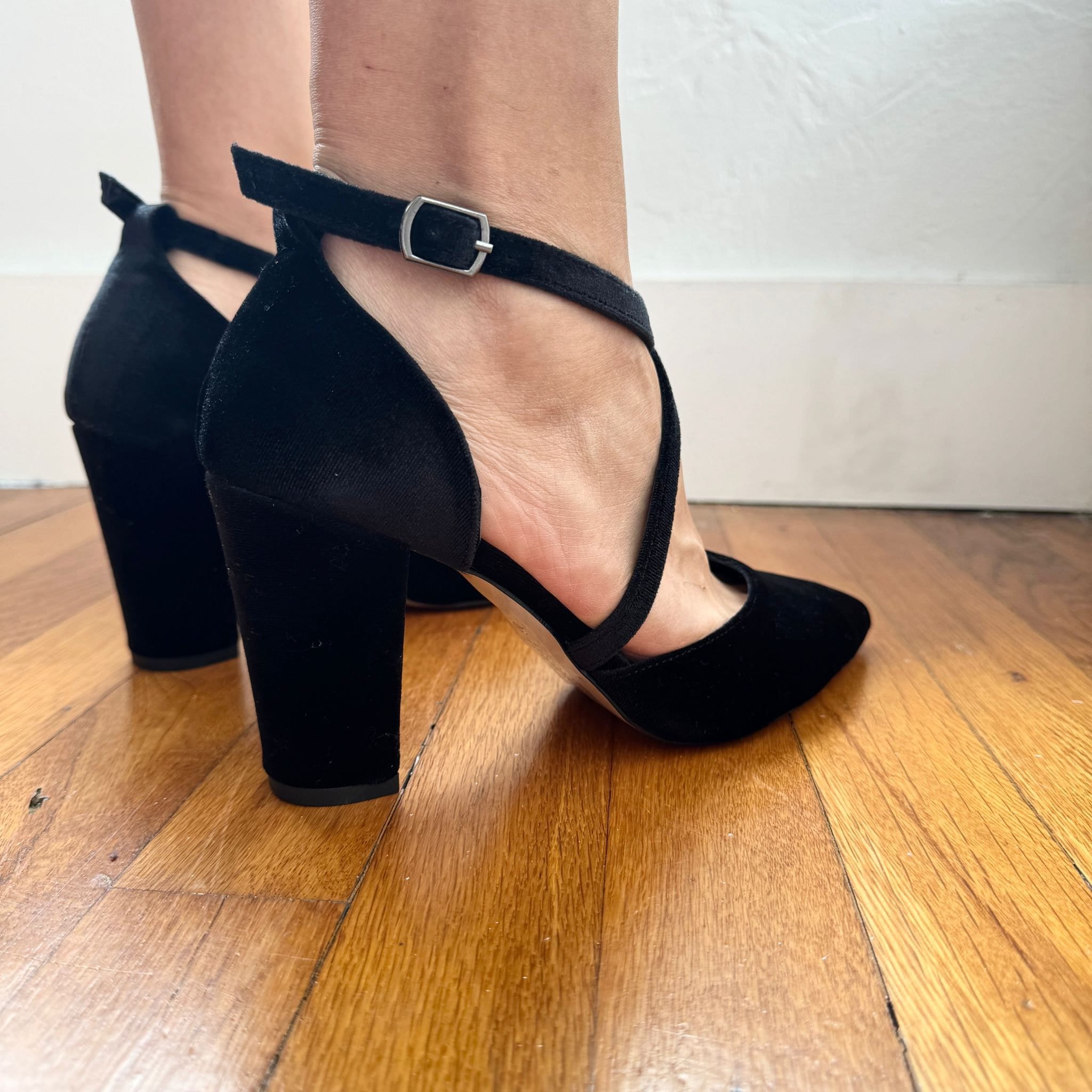 Black Velvet Block Heels, Black Velvet High Heels, Black Velvet Shoes ...