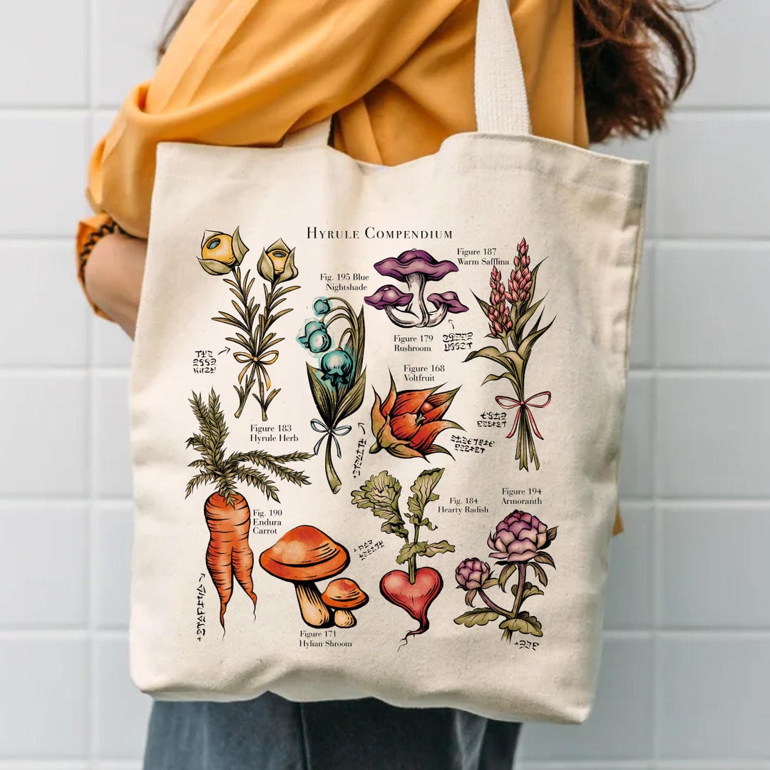 Hyrule Flora Tote Bag: Zelda Inspired Canvas Art, Heavy Cotton Material ...
