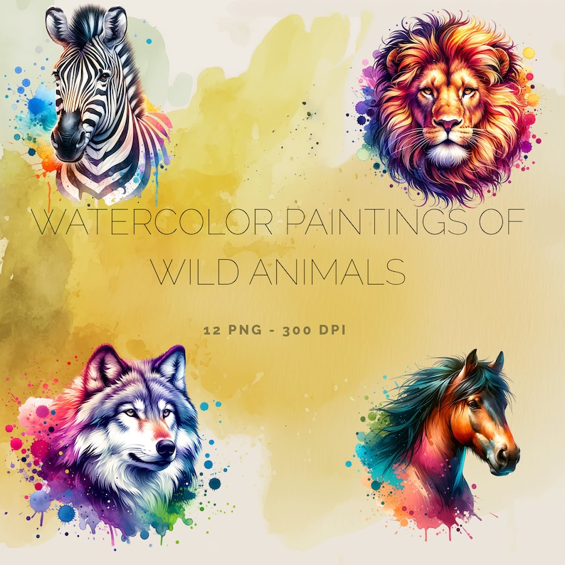 Watercolor Animals Clipart, Watercolor Animal Prints, Painted Animal ...