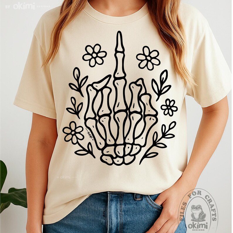 Skeleton Middle Finger SVG | Skeleton Hand and Flowers SVG | Spooky ...