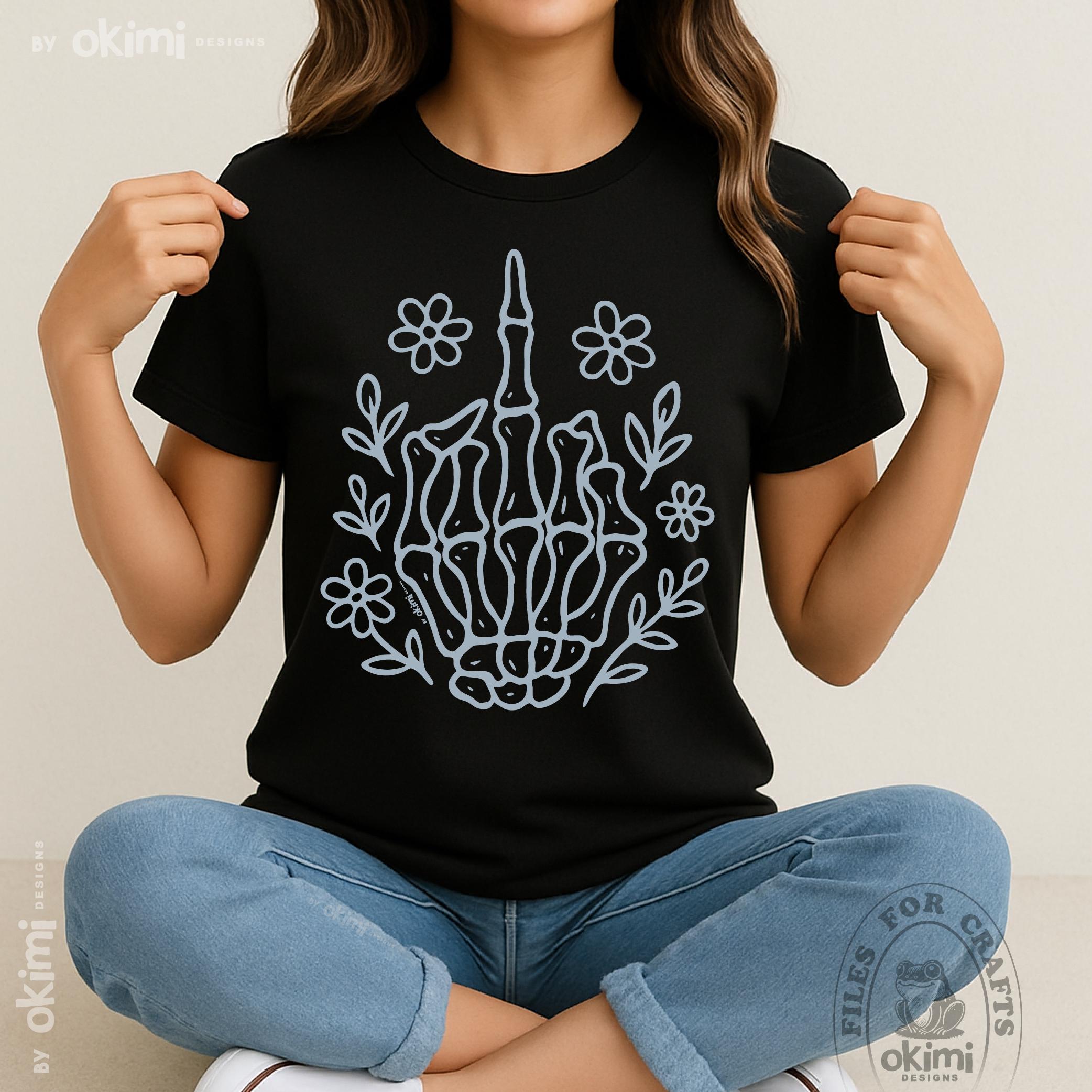Skeleton Middle Finger SVG | Skeleton Hand and Flowers SVG | Spooky ...