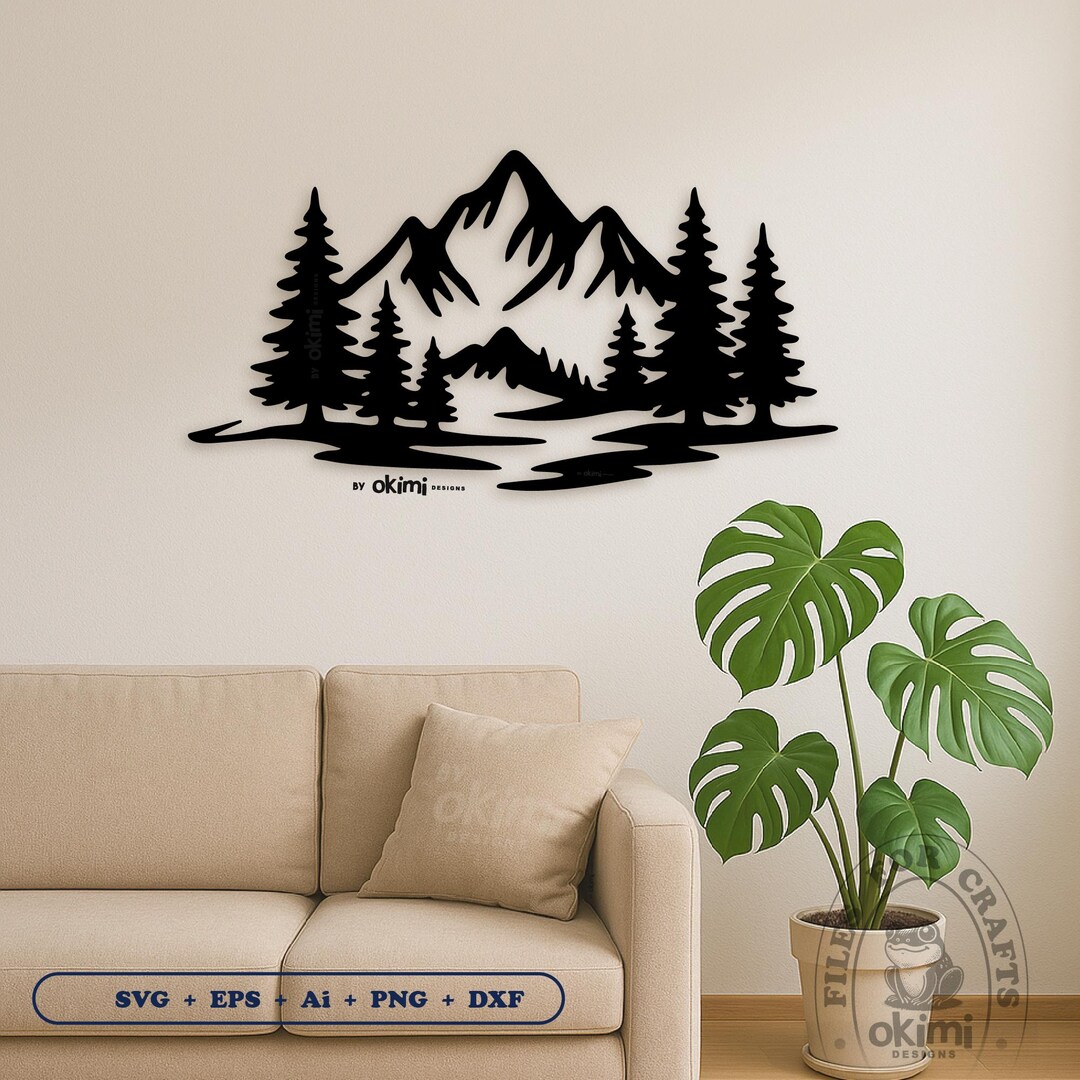 Nature Scene SVG File | Mountains Trees Landscape Laser Cut | Mountain ...