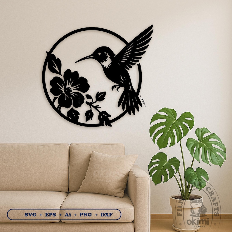 Humming Bird SVG File | Bird and Flowers Wall Decor Laser Cut Files ...