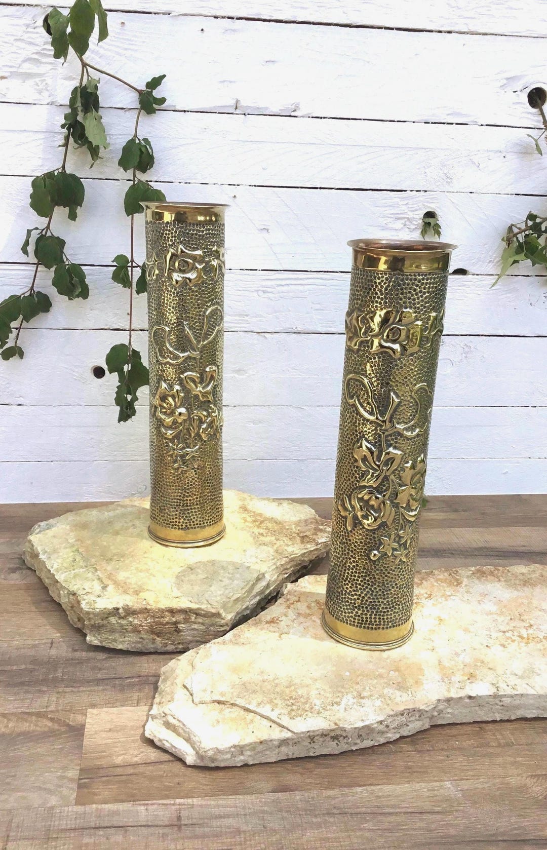 1914/1918 Shell Vase in Sculpted Brass Shell Casing, WW1 / Trench Art / First World War ...
