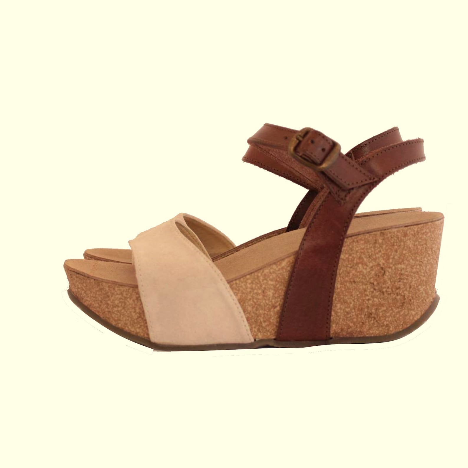 Women's Leather Black Wedge Sandals Handmade Cork Platform Shoes ...