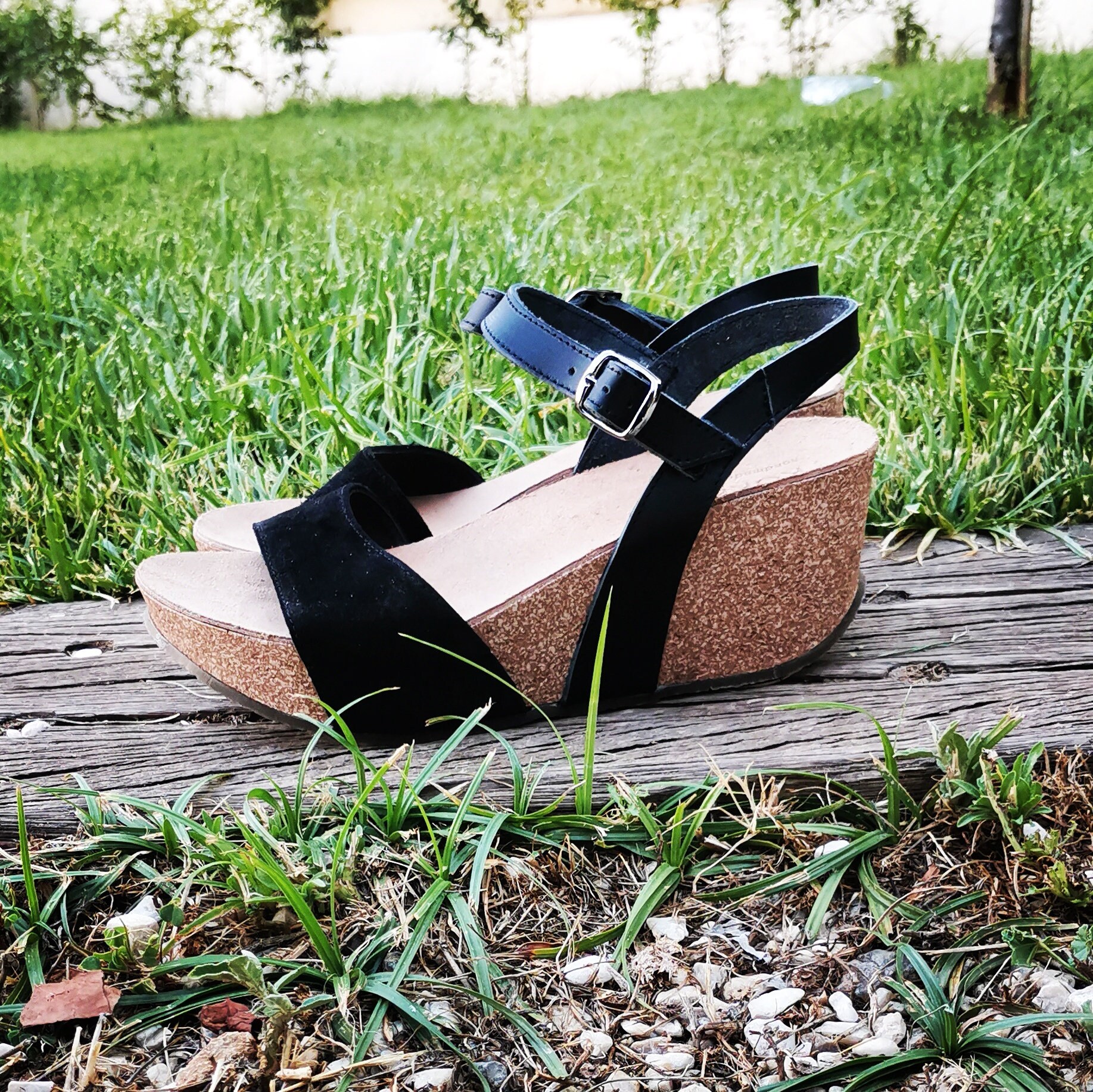 Women's Leather Black Wedge Sandals Handmade Cork Platform Shoes ...