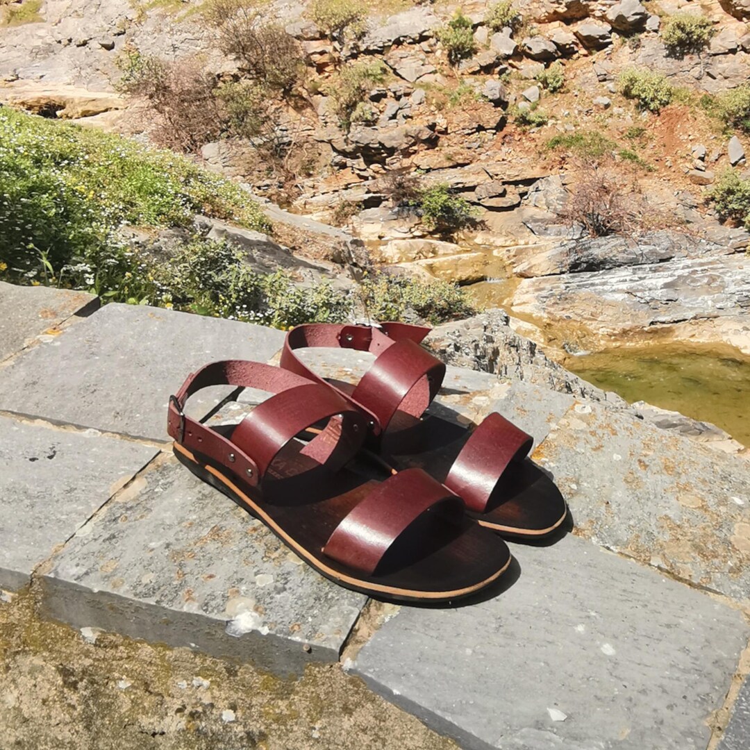 Two Strap Leather Slides Men, Open Toe Mens Sandals, Buckle Strap ...