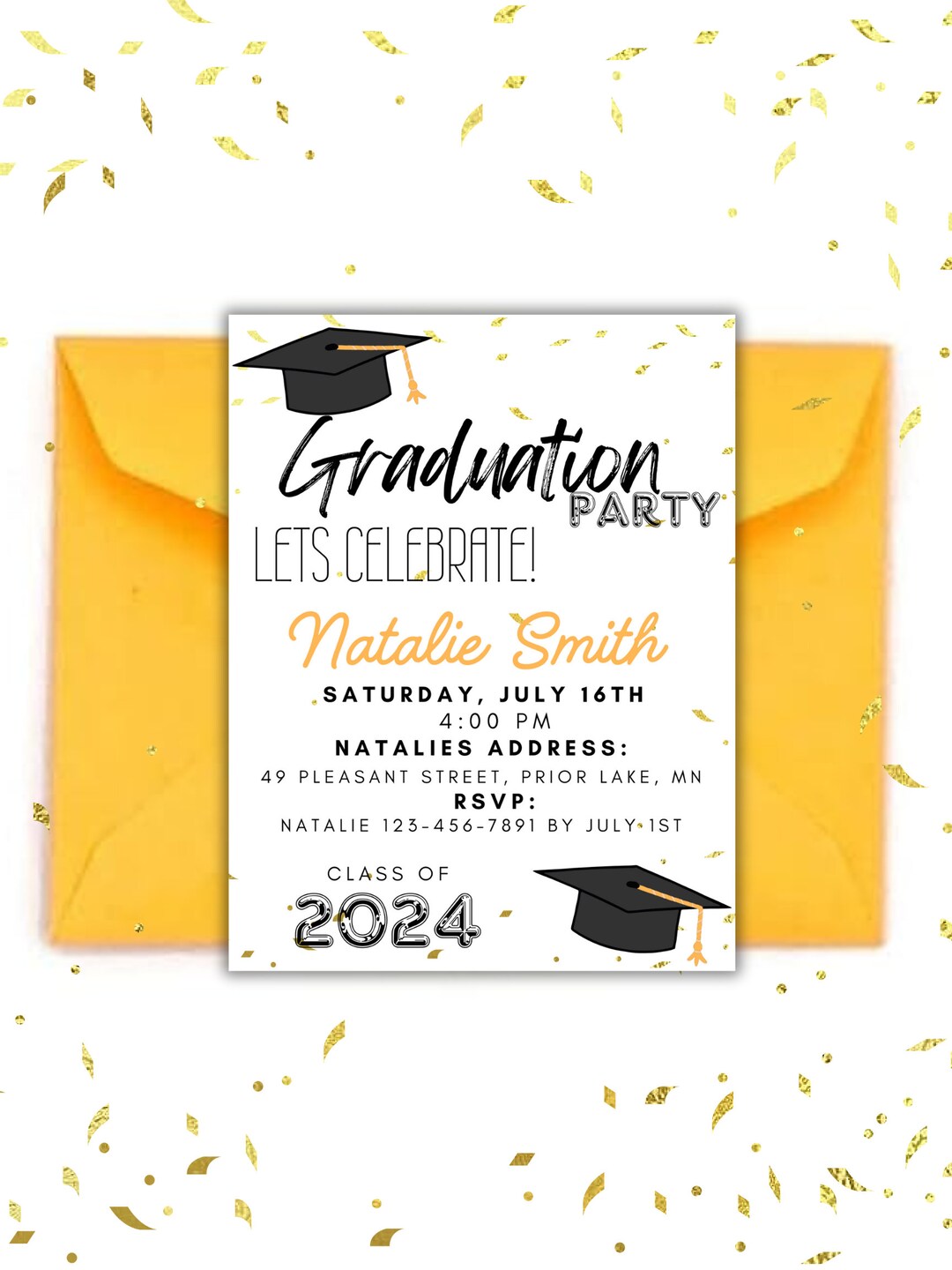 Confetti Graduation Party Invitation, Lets Celebrate, Editable ...