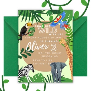 Jungle Party Invitation Template, Digital Template, Editable Template ...