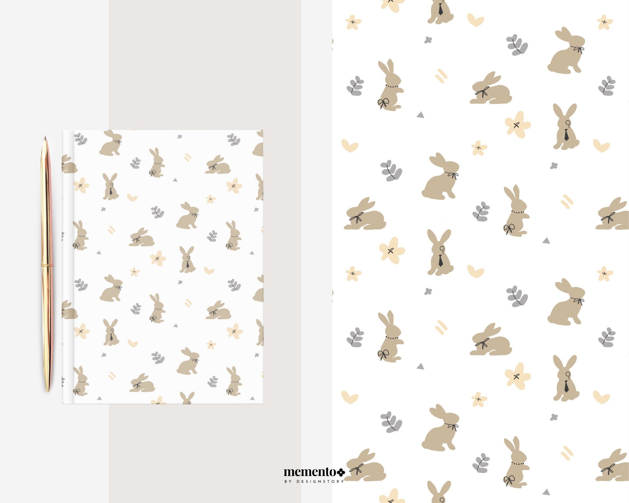 Minimal Bunny and Spring Flowers Digital Paper Bundle, Seamless Repeat ...