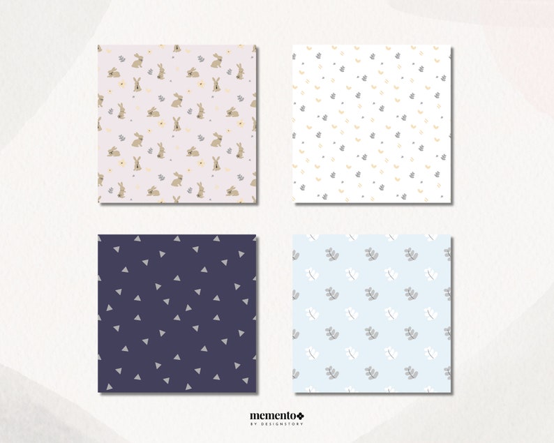 Minimal Bunny and Spring Flowers Digital Paper Bundle, Seamless Repeat ...