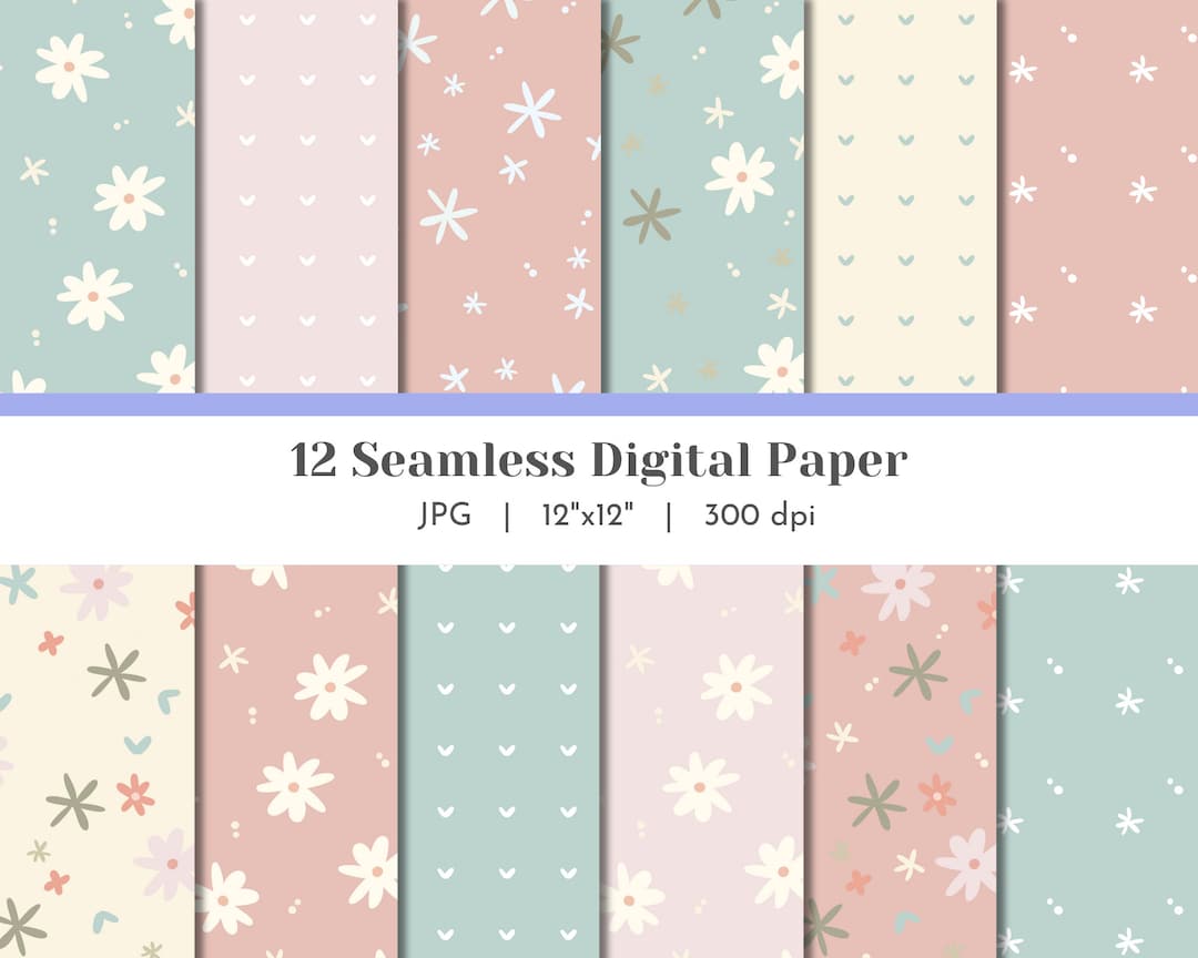 Sweet Spring Floral Digital Paper Bundle in Soft Pastels, Seamless ...