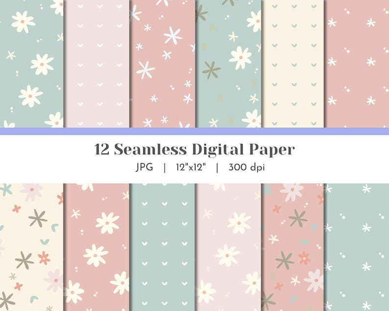 Sweet Spring Floral Digital Paper Bundle in Soft Pastels, Seamless ...