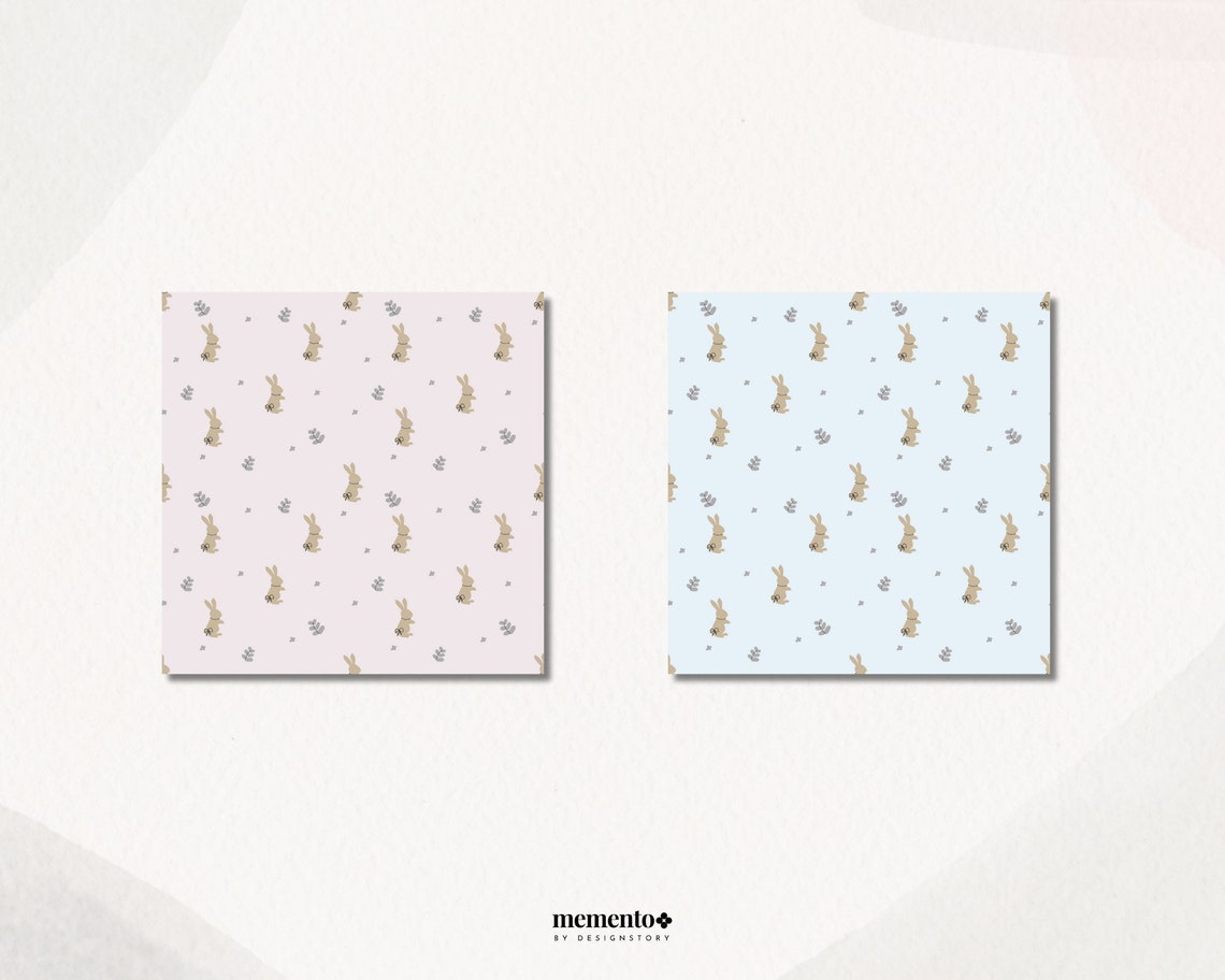 Minimal Bunny and Spring Flowers Digital Paper Bundle, Seamless Repeat ...