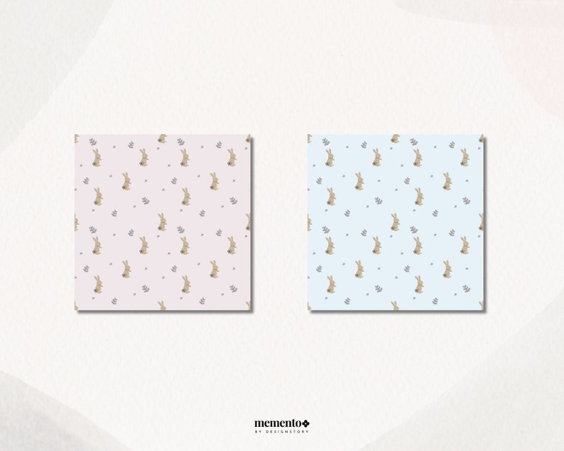 Minimal Bunny and Spring Flowers Digital Paper Bundle, Seamless Repeat ...