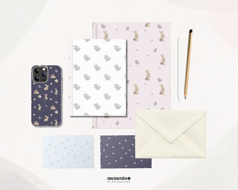 Minimal Bunny and Spring Flowers Digital Paper Bundle, Seamless Repeat ...