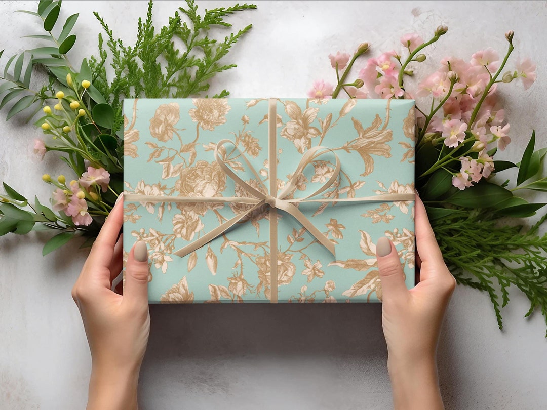 Elegant Floral Wrapping Paper Mint Green Gold Gift Wrap Wedding Bridal ...