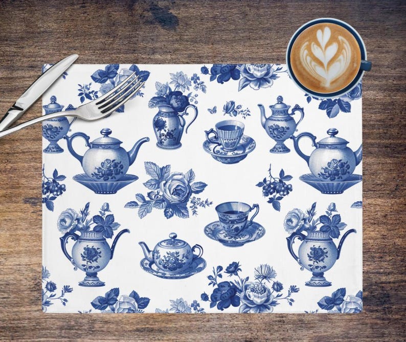 Elegant French Tea Toile Placemat for Kitchen Vintage Tea Chinoiserie ...