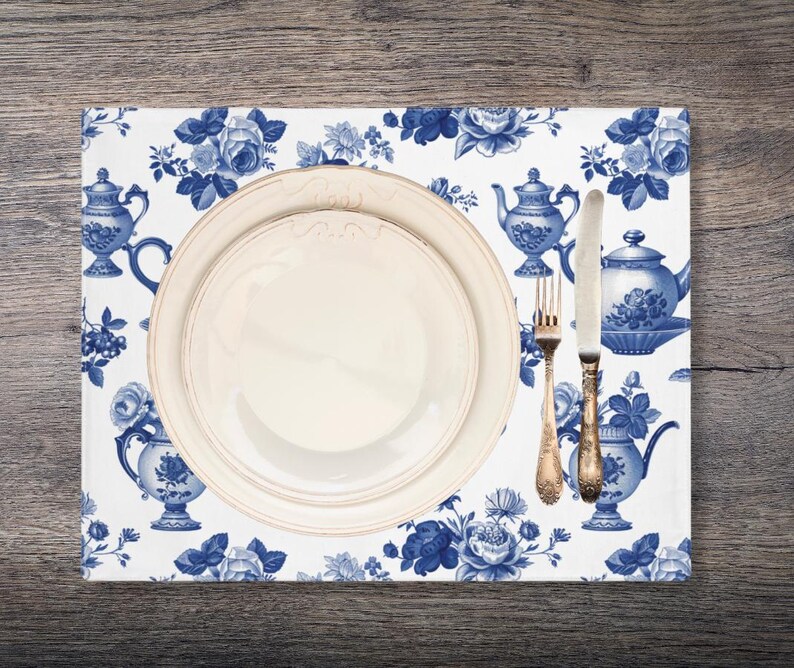 Elegant French Tea Toile Placemat for Kitchen Vintage Tea Chinoiserie ...