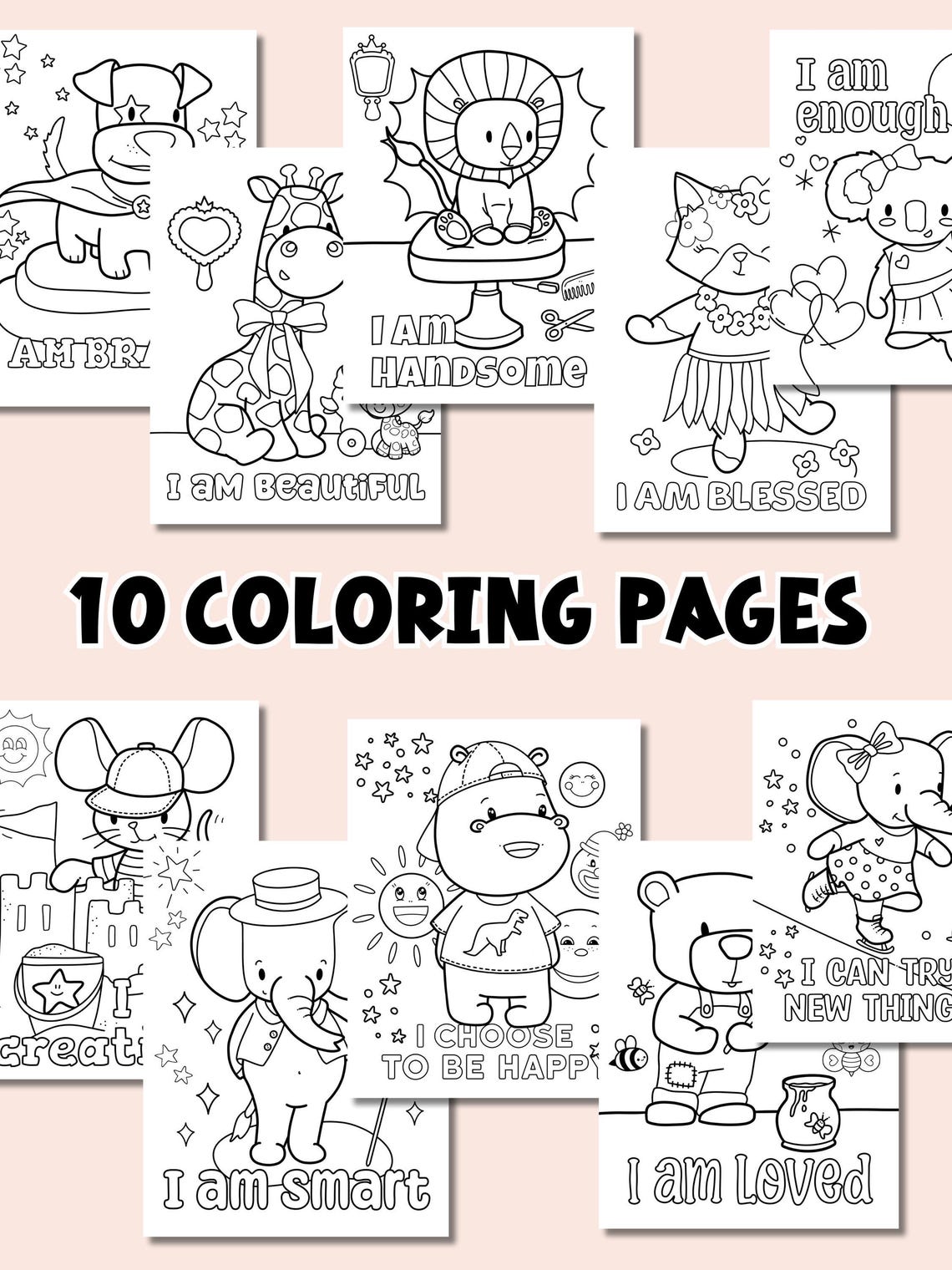 Positive Affirmation Coloring Pages for Kids Digital Printable Fun ...