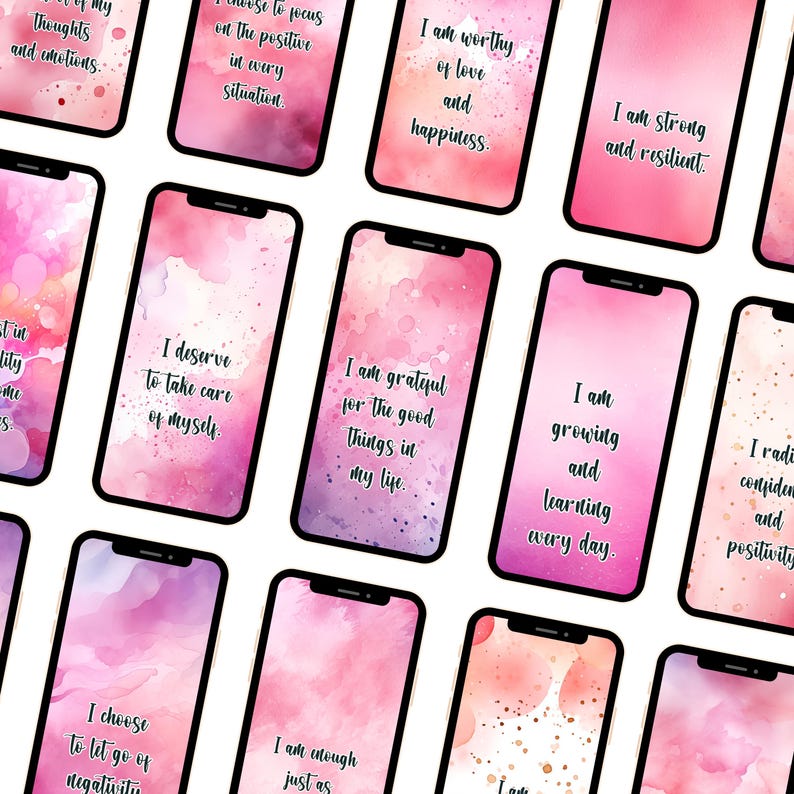Pink Positive Affirmation Phone Wallpaper Set of 25 Pink Themed ...