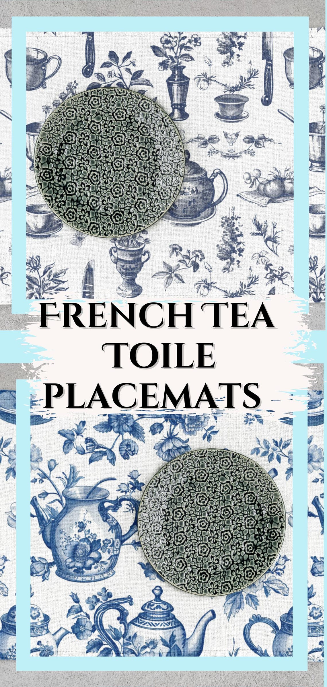 Elegant French Tea Toile Placemat for Kitchen Vintage Tea Chinoiserie ...