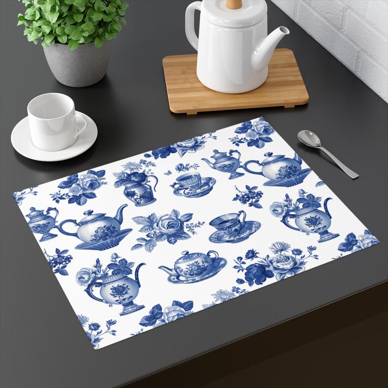Elegant French Tea Toile Placemat for Kitchen Vintage Tea Chinoiserie ...