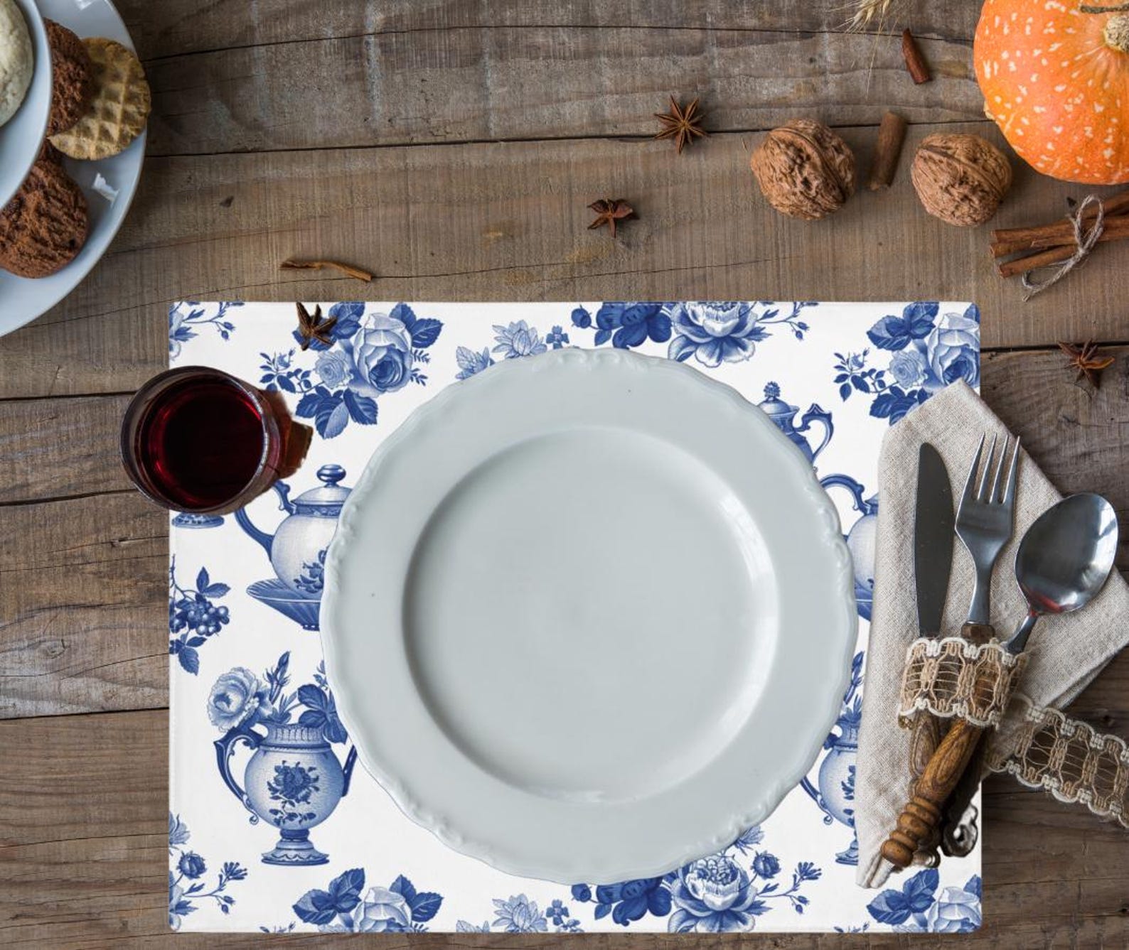 Elegant French Tea Toile Placemat for Kitchen Vintage Tea Chinoiserie ...