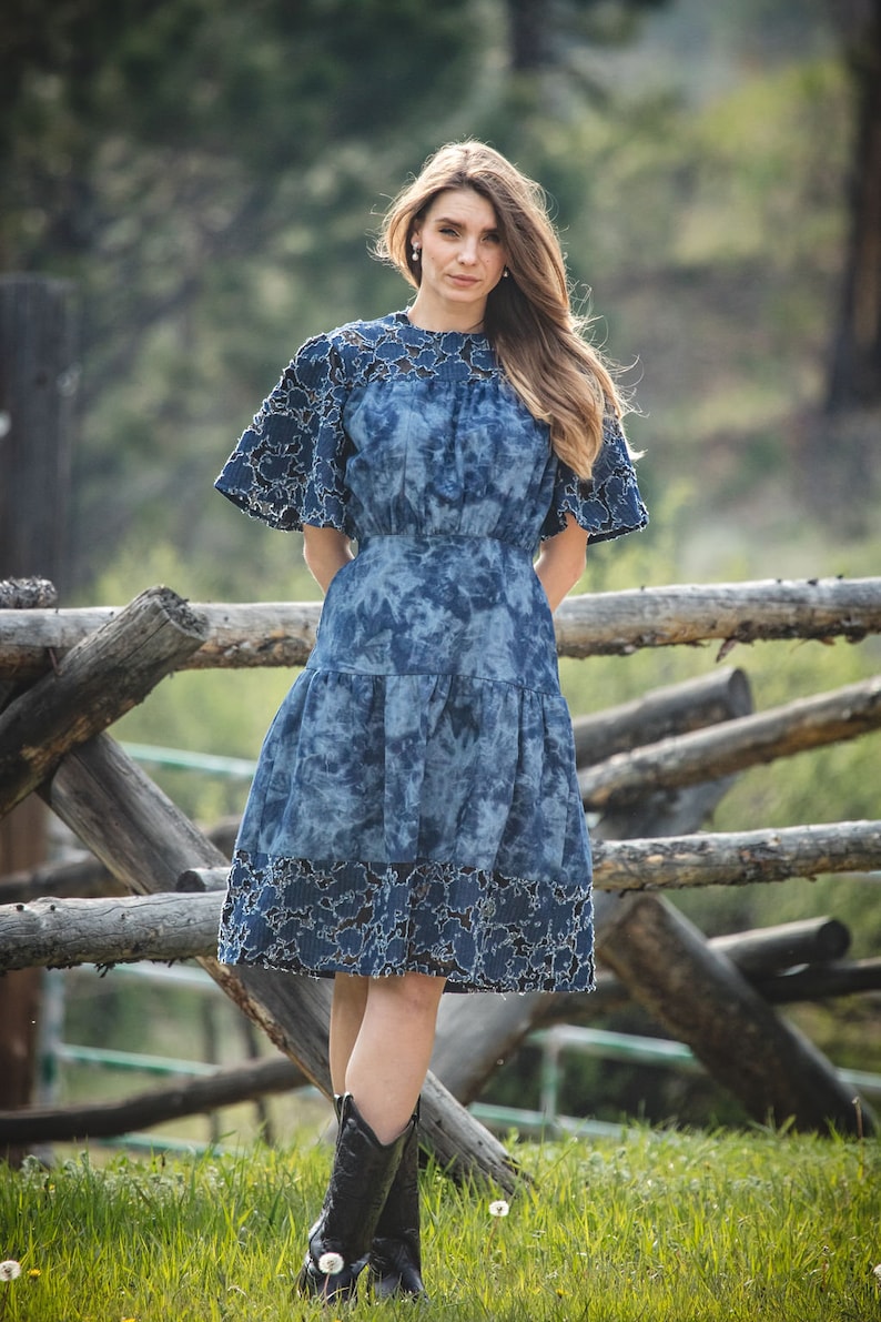 Denim and Lace Women's Western Wear Dress - Etsy