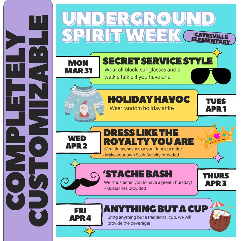 EDITABLE Underground, Secret Spirit Week Template - Editable on Canva ...