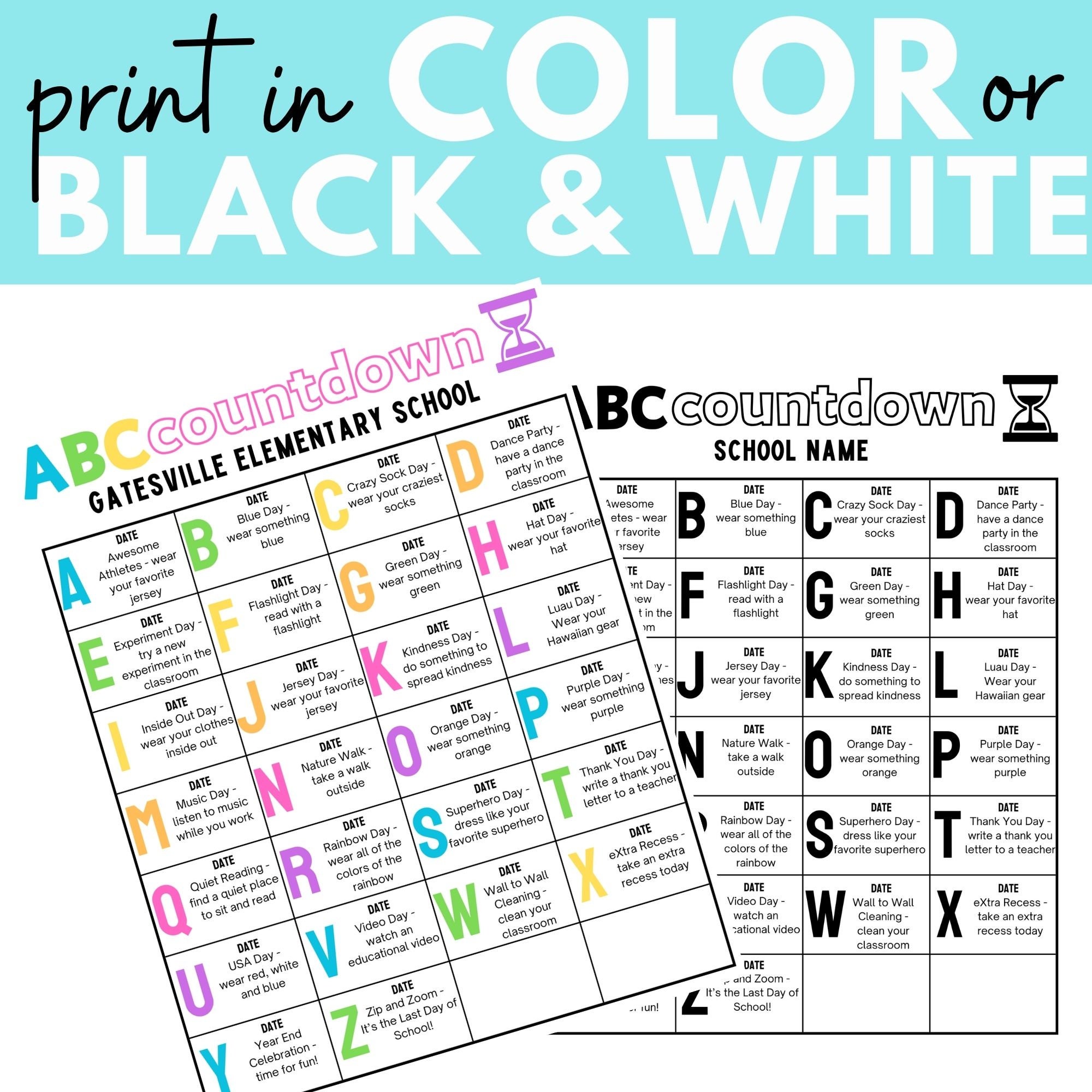 ABC Countdown - End of Year Celebration Calendar Template - Etsy