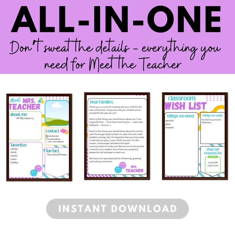 Editable Meet the Teacher Forms - All Smiles - Etsy