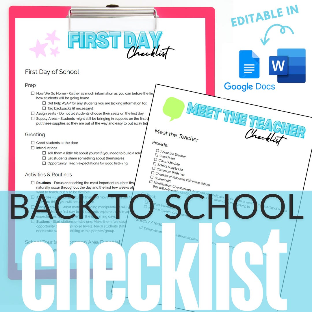 EDITABLE Back to School & Routines/procedures Checklist for Teachers - Etsy